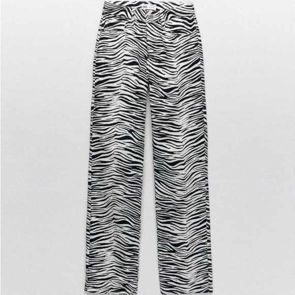 Zara | Jeans | Nwt Zara Zebra Print Straight Fit High Waist Jeans 4 ...